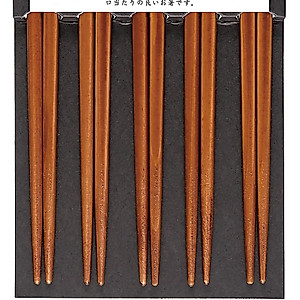 Wajima Chopsticks 5 Pairs Reusable Japanese Wooden Chopsticks for Sushi, Noodles as Ramen, Udon, Soba, Pho Dishwasher Safe 9 inches Made in Japan (Dark Brown)