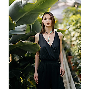 CANEVINKA Natural Turquoise Necklace with Genuine Brown Leather Cord Costume Jewelry for women