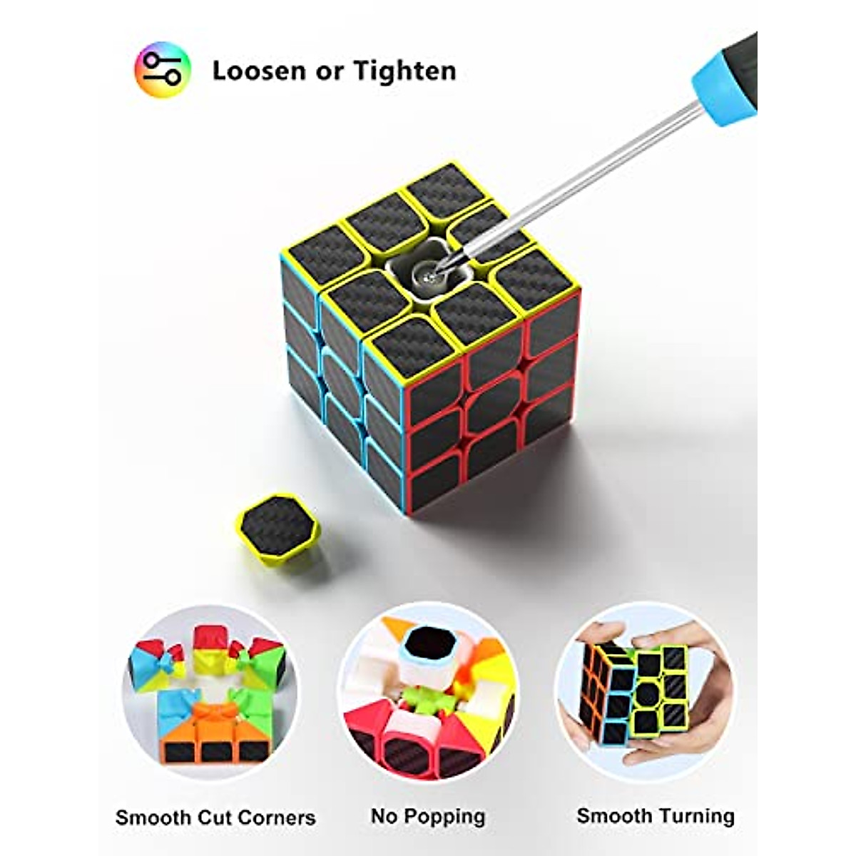 Vdealen Speed Cube Set, 2x2x2 3x3x3 Pyramid Magic Cube Set, Puzzle Cube Toys Birthday Party Christmas Stocking Stuffers Gift for Kids Teens Adults(Carbon Fiber Sticker)