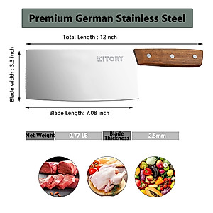 Kitory Cleaver Knife, Full Tang Chinese Chef Knife for meat and vegetable, German Stainless Steel Kithcen Knife 7"
