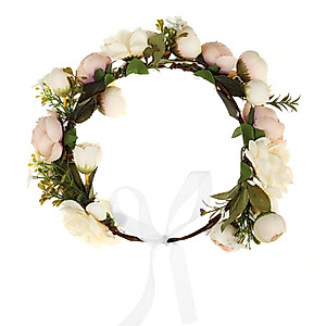 DDazzling Women Flower Headband Wreath Crown Floral Wedding Garland Wedding Festivals Photo Props (Champagne)
