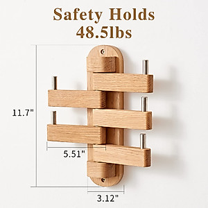 TREOAKWIS Oak Wood Coat Hooks, Coat Rack Wall Mount Swivel & Heavy Duty Wall Hooks for Bedroom, Entryway, Living Room, Bathroom,Office, Classroom