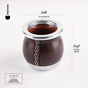 thebmate [Premium Yerba Mate Cup (Mate Gourd) - Crafted Ceramic Teacup - Brown Leather Wrapped Handmade in Uruguay - Mate Tiny - Camionero Style (Dark Brown)
