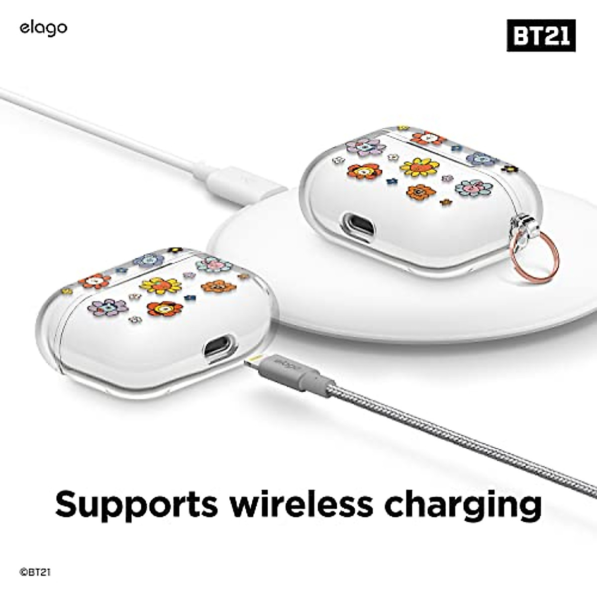 elago l BT21 Flower Clear Case Compatible with Apple AirPods Pro, Durable TPU Material, Reduced Yellowing, Clear Protection, Supports Wireless Charging [Official Merchandise] (Flower Garden)