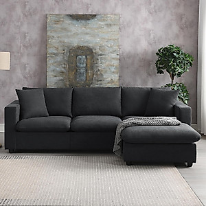 SCANORDIC 100.4" Convertible Couches for Living Room, L-Shape Modular Sectional Sofa with Reversible Chaise and 2 Pillows, Modern Sectional Couches for Living Room, Apartment, Office, Black