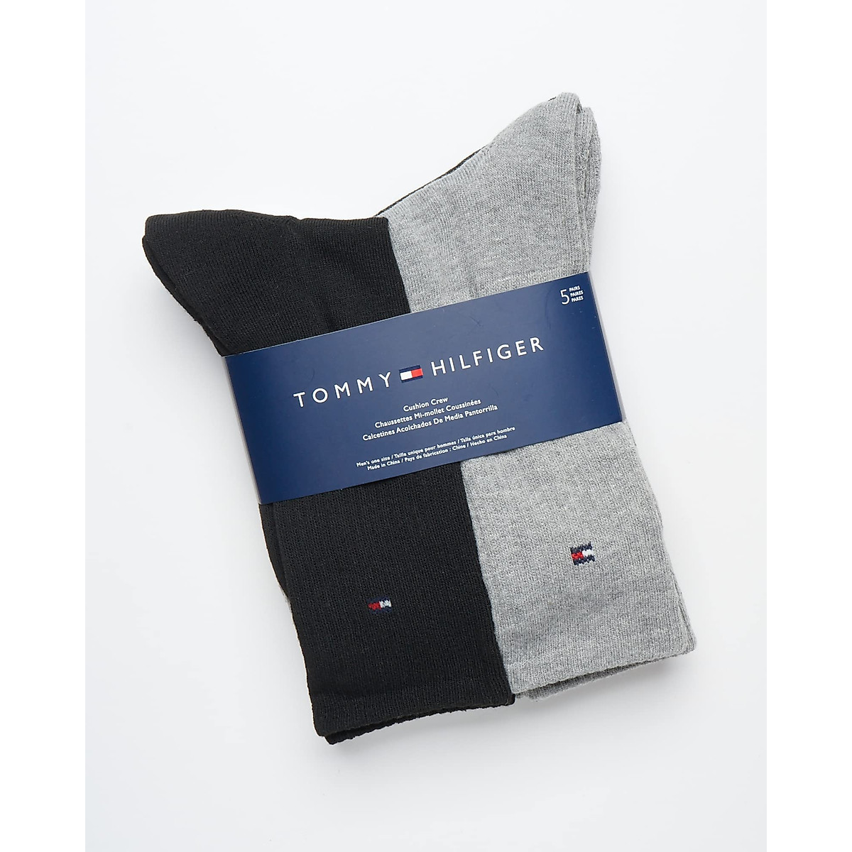 Tommy Hilfiger Men's Athletic Socks - Cushioned Crew Socks (5 Pack), Size 7-12, BlackWhiteGrey