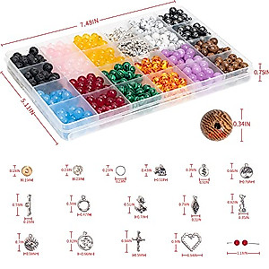 PAVA 440Pcs Crystal Beads for Bracelet Making Kit, 8mm Gemstone Beads Jewelry Making,Round Natural Stone Beads with Spacer Beads and Pendant Charms for DIY Jewelry Bracelets and Necklace Making