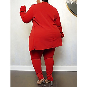Womens Plus Size Business Suits with Pants Slim Fit Blazers Two Piece Suit Sets Tracksuits Red 3X
