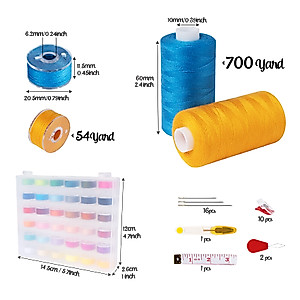 ilauke 700Yards Sewing Thread, 72Pcs Prewound Bobbins and Thread Spools per Polyester Sewing Thread Spools, 36Colors Machine Thread for Sewing Brother Singer Janome Machine with Sewing Supplies