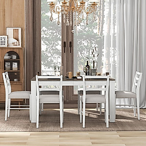 LUMISOL Extendable Kitchen Table Set with Chairs for 6 Persons, Wood Dining Room Table Set with Extendable Table with Storage Drawers, 7 Piece Dining Furniture Set, Brown + White