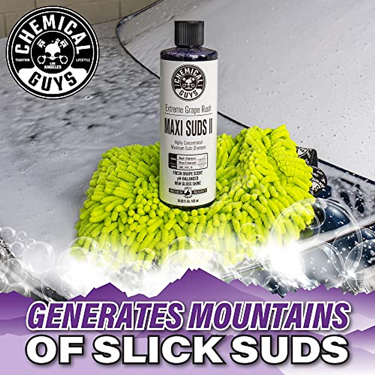 Chemical Guys CWS_1010 Maxi-Suds II Foaming Car Wash Soap (Works with Foam Cannons, Foam Guns or Bucket Washes) Safe for Cars, Trucks, Motorcycles, RVs & More, 128 fl. Oz (1 Gallon), Grape Scent