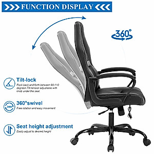 Ergonomic Heavy Duty Leather Racing Video Game Office Chair with Massage Function Lumbar Support PC Office Chair Gaming Desk Chair for Home Office Best Computer Gaming Chairs Video Game Chairs, Black