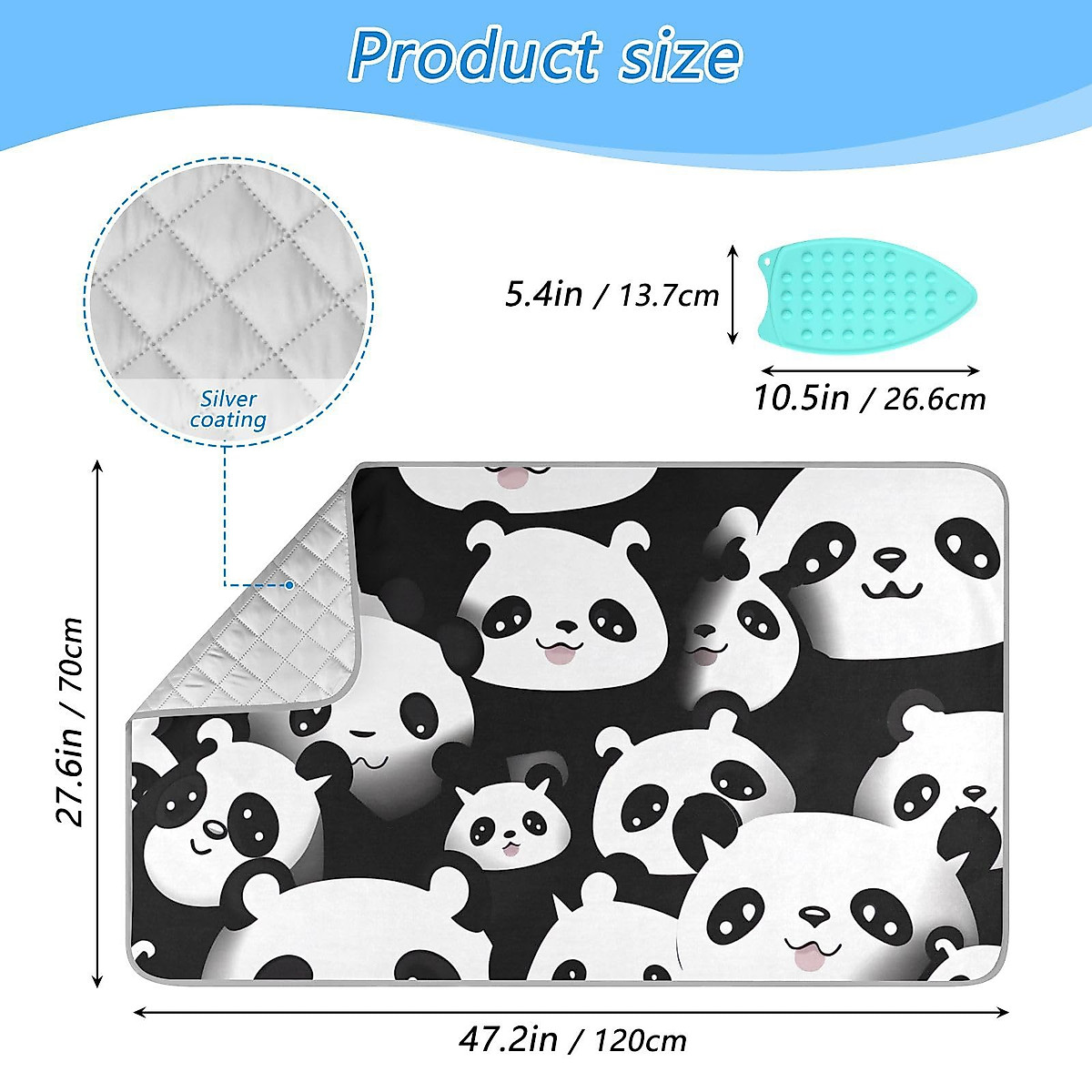 GOODOLD Cute Panda Ironing Mat Portable Travel Ironing Pad for Washer,Dryer,Table Top, Iron Board Alternative Cover, Large Heat Resistant Ironing Blanket