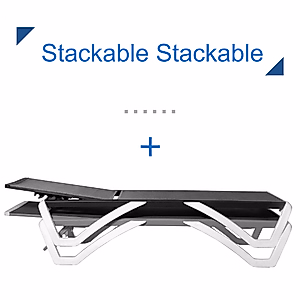 Kozyard Patio Chaise Lounge Chair - Full Flat Alumium & Resin Legs, Outdoor Reclining Adjustable Chair for Sunbathing, Beach, Patio, Lounge Set or Patio Table (2 Blue Textilence W/Table)