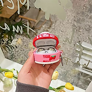 Compatible with Samsung Galaxy Buds2 pro/Buds Live/Buds pro/Buds 2 Charging Box,3D Pink Strawberry Flavor Juice Milk Drink Bottle Silicone Earphone case with Hook