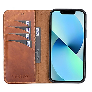 Venito Ravenna Slim Magic Leather Wallet Case for iPhone 13 Pro Max (6.7 in) with a Magnetic Flip & Four Card Slots and a Bill Pocket & Lightweight Frame - Antique Brown