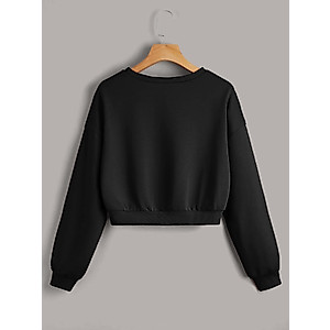 Verdusa Women's 2 Pack Long Sleeve Round Neck Crop Sweatshirt Top Black and White M