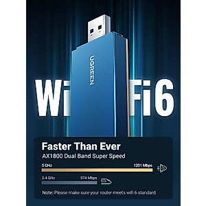 UGREEN USB WiFi 6 Adapter, AX1800 1800Mbps WiFi Adapter for PC Laptop, 5G 2.4G Dual Band WiFi Dongle, USB 3.0 Wireless Network Adapter, Bulit-in Driver for Windows 10/11