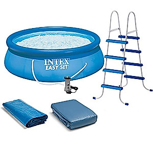 Intex 15' x 4’ Inflatable Pool, Ladder, Pump and Hydrotools Chlorine Dispenser