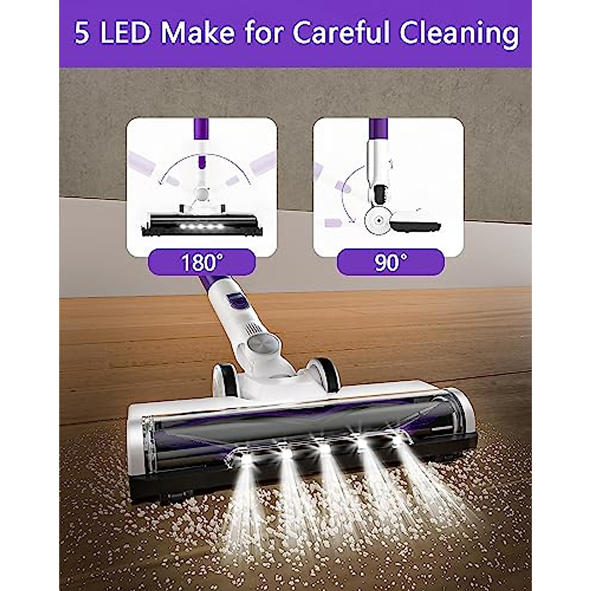 Micol Cordless Vacuum Cleaner, 6-in-1 Lightweight Stick Vacuum, 2 Modes of Powerful Suction, Maximum 38 Mins Runtime, Removable Battery, Household Vacuum Cleaner for Home Hard Floor Pet Hair Carpet