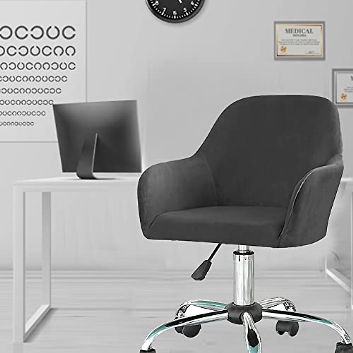 QINU KEONU Only 1 Black Velvet Swivel Armrest Curved Back Home Office Desk Chair Covers Stretch Wingback Dining Chair Cover Protector for Vanity Living Room (Black, 1)