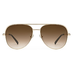 SOJOS Classic Aviator Sunglasses for Women Men Trendy Oversized Metal Frame UV400 Lenses SJ1220, Gold Frame/Gold Bar/Gradient Brown Lenses