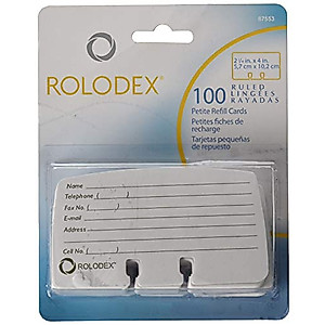Rolodex Petite Refill Cards, 2 1/4 x 4, 100 Cards/Pack