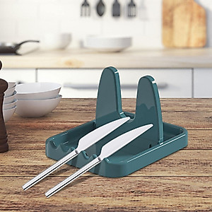 Spoon Rest Holder Foldable Lid Racks, Kitchen Countertop Organiser, Pan Covers Shelf, Kitchen Cutlery Pot Lid Holder Shelf for Forks, Blue