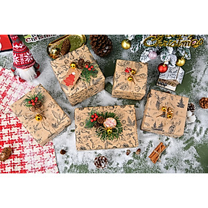 Titiweet Vintage Christmas Wrapping Paper Roll - Mini Roll 17" X 120" Kraft Christmas Wrapping Paper, 3 Rolls Aesthetic Christmas Wrapping Paper(Vintage Christmas)
