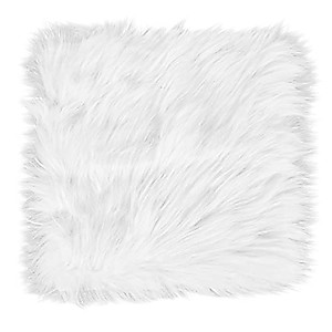 Sibba Faux Fur Area Rugs Chair Pad 12 inch Small Square Cover Seat Fuzzy Cushion Carpet Mat Soft Fluffy Rug Couch for Living Bedroom Sofa Photographing Background Decor