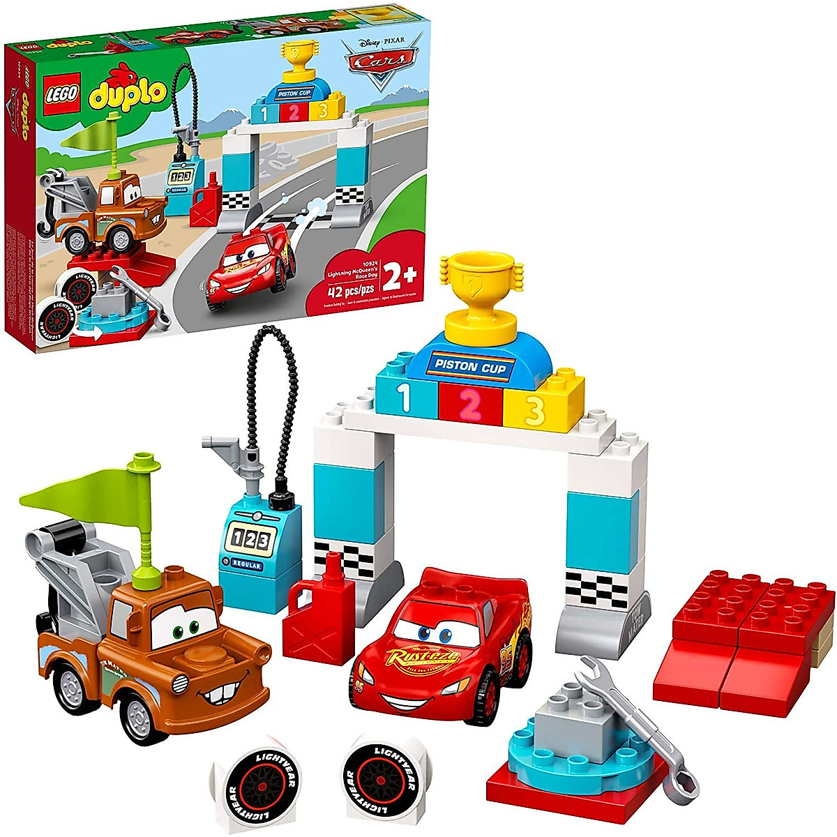 LEGO DUPLO Disney and Pixar Cars Lightning McQueen's Race Day 10924 Toddler Toy with Lightning McQueen and Mater; Great Gift for Kids Who Love Race Car Toys and Tow Trucks, New 2020 (42 Pieces)