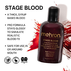 Mehron Makeup Stage Blood | Realistic Fake Blood For Halloween | Stage Blood Makeup | Made in the USA | Washable Fake Blood for Special FX, Stage & Screen, Halloween, & Cosplay (4.5) (Dark Venous)