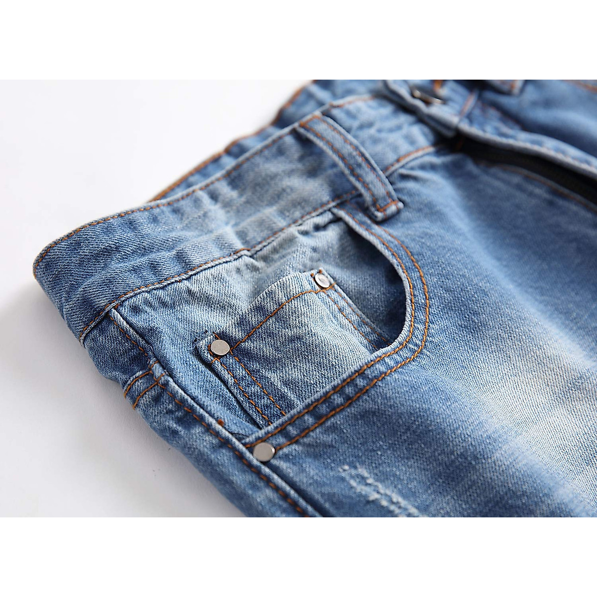 DANT BULUN Men's Ripped Distressed Destroyed Slim Fit Straight Leg Denim Jeans(W34,Blue)