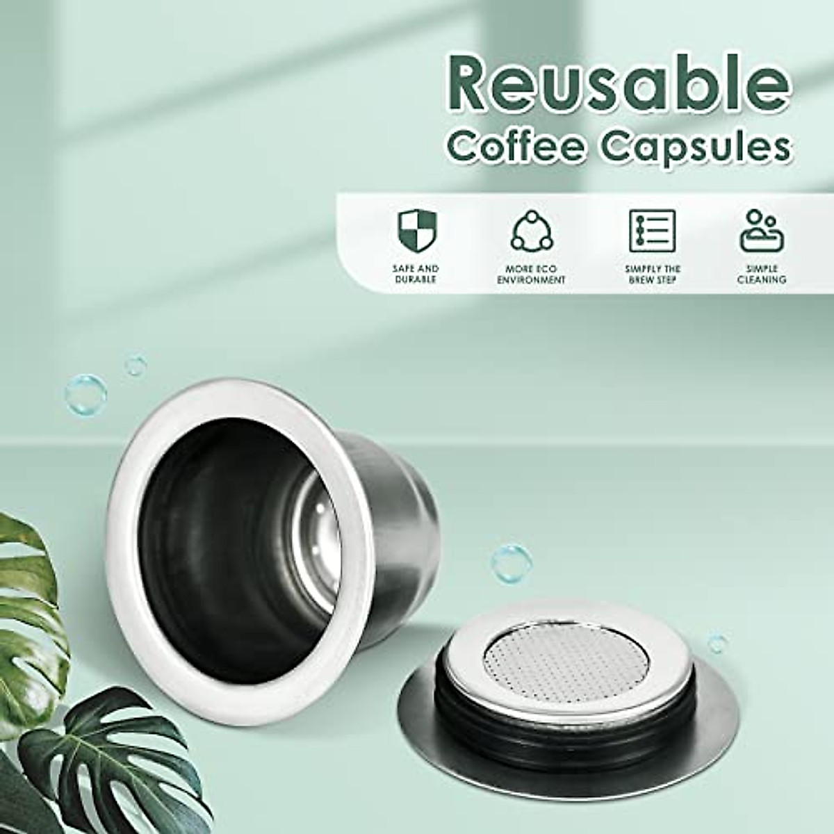 Reusable Coffee Capsules for Nespresso Originales, Stainless Steel Refillable Coffee Pods, 1pcs Reutilisable Refillable Espresso Capsule(1 Cup+ Plastic Spoon)