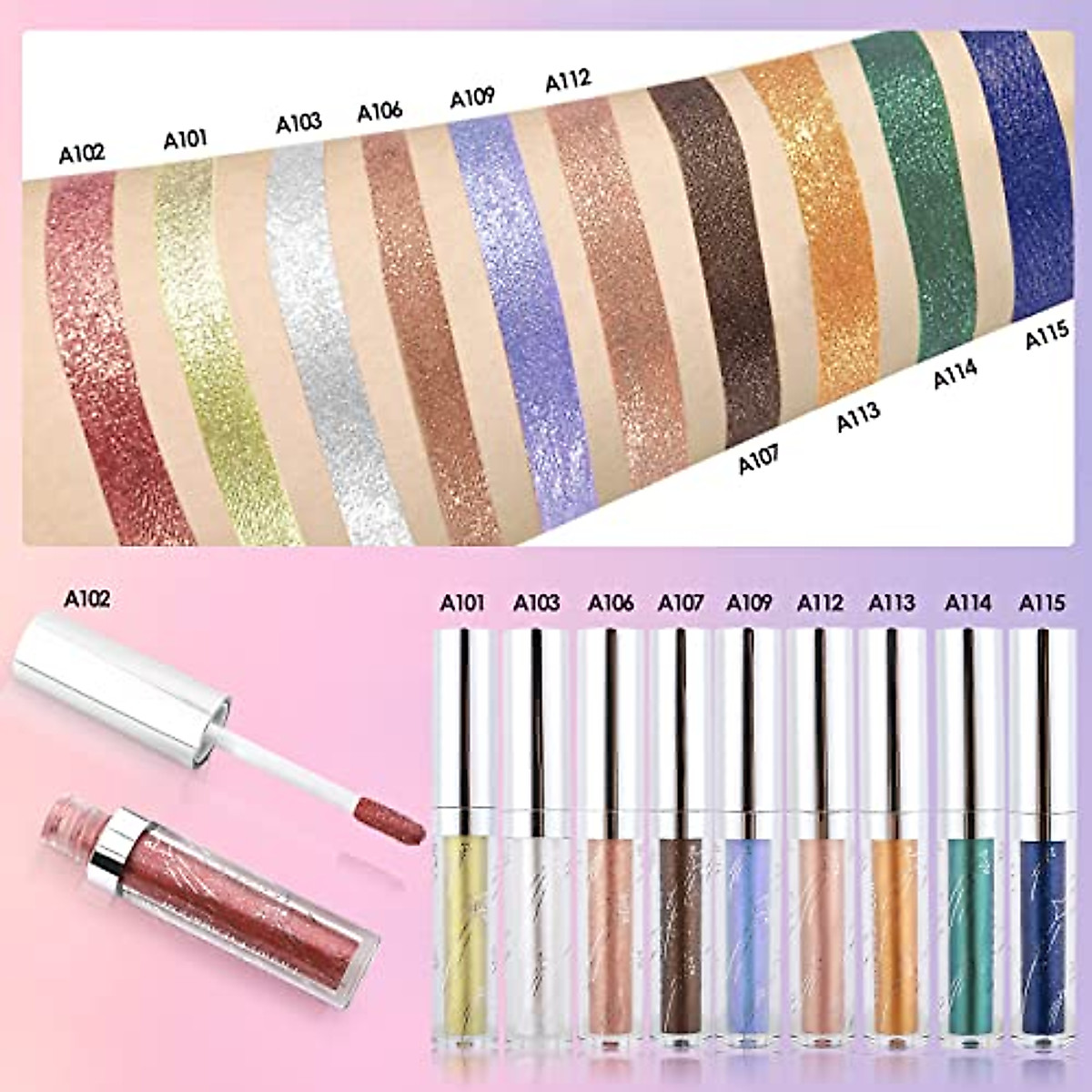 Hotiary Glitter Liquid Eyeshadow Metallic Pigments Shimmer Makeup Metals Gloss for Eyes Eyeliners Sparkling Eye Shadow Shiny Pen Eyeliner Kit Long Lasting Waterproof (Silver)