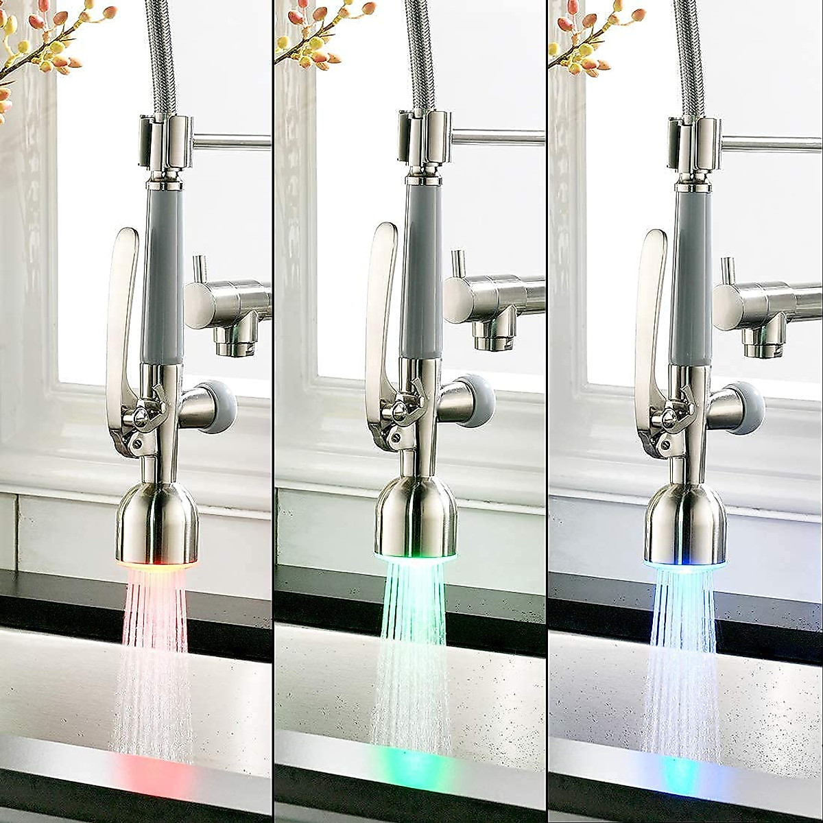 Fapully LED Kitchen Faucet Pull Down Sprayer and Deck Plate Brushed Nickel