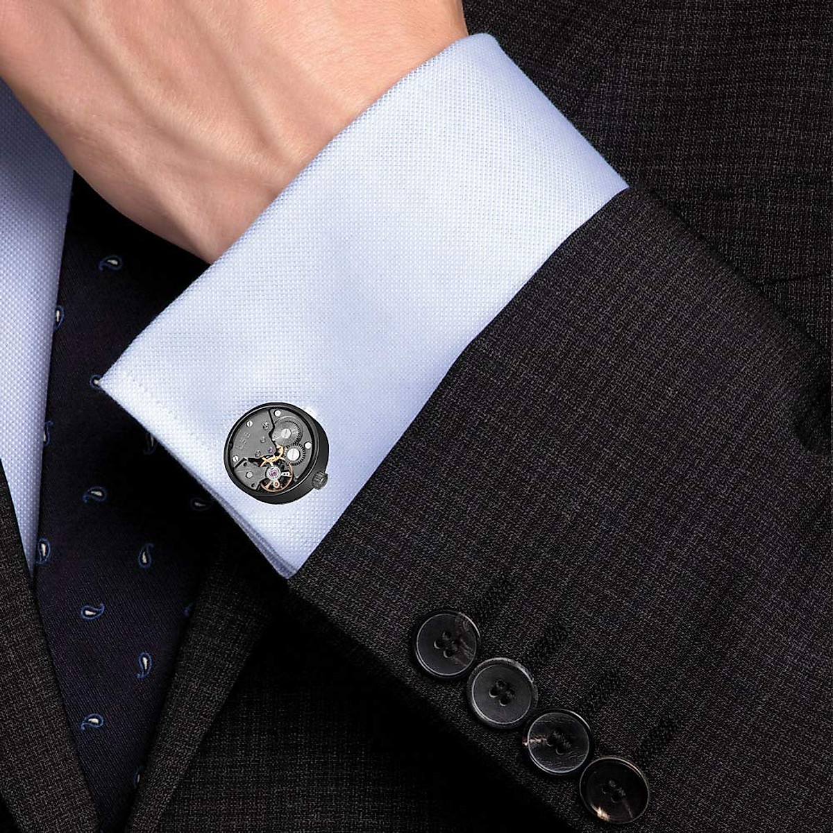 MERIT OCEAN Cufflinks Steampunk Movement Shape Cufflinks for Men Mens Shirt Vintage Gears Cufflinks Business Wedding（Black in the middle）