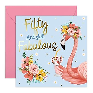 CENTRAL 23 - Cute 50th Birthday Card for Her - 'Fifty And Still Fabulous' - for Women - Fiftieth Birthday Cards for Mom - Pretty Design - Comes with Fun Stickers