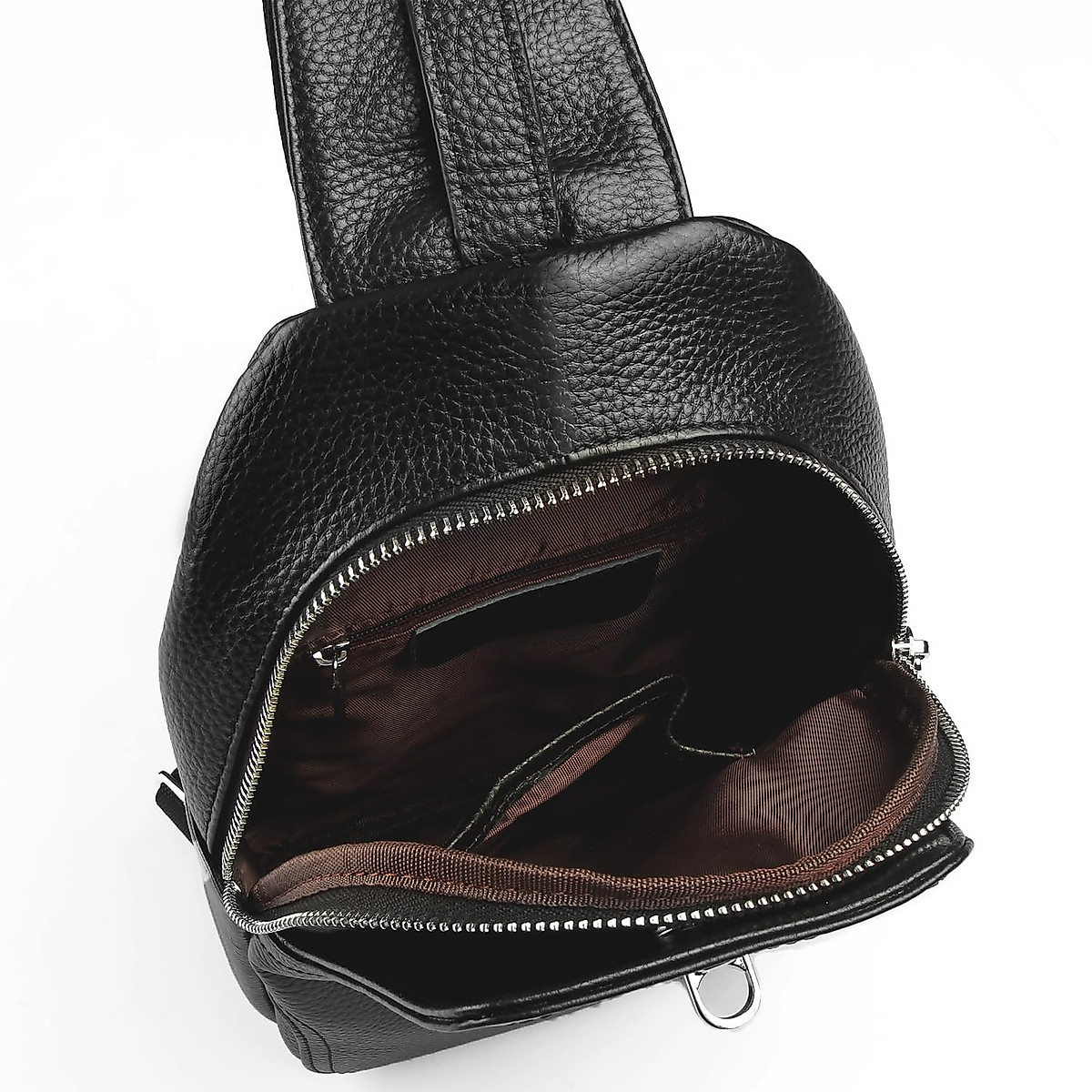 DK86 Leather Sling Backpack Chest Crossbody Shoulder Bag Travel Daypack for Men and Women - Black 1