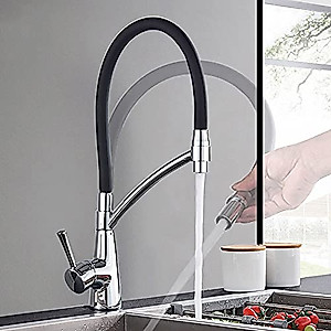 Kitchen Tap with Hose Kitchen Mixer Faucet 360° Pull Down Kitchen Faucet, Chrome with Black Free Rotation One Modes Kitchen Tap, Hot Cold Mixer Crane Bath Sink Tap Faucets Kitchen