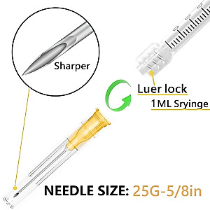 1cc 1ml with 25 Gauge 5/8 Inch, Sterile Lab Utensils Scientific Research, Industrial Dispensing or Liquid Measuring - Pack of 50