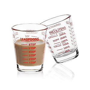 SAIAOKJ Shot Glasses Measuring Cup Set 2PACK Espresso Shot Glasses Liquid Heavy Glass 26-Incremental Measurement 1 OZ, 2 TBS, 6 TSP, 30 ML Kitchen Tools (Red)