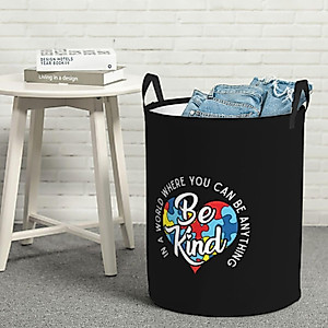 Autism In A World Where You Can Be Anything Be Kind Laundry Basket Round Portable Storage Box Organizer Laundry Basket Portable Laundry Organizer