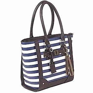 Bulldog Cases Tote Style Concealed Carry Purse with Holster, Navy Stripe, 17L