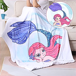 Jurllyshe Mermaid Throw Blanket Super Soft & Fuzzy Ocean Theme Blanket Cute Plush Fleece Mermaid Tail Blanket Gifts Blanket for Women Girls Everyday Use (Mermaid-4)