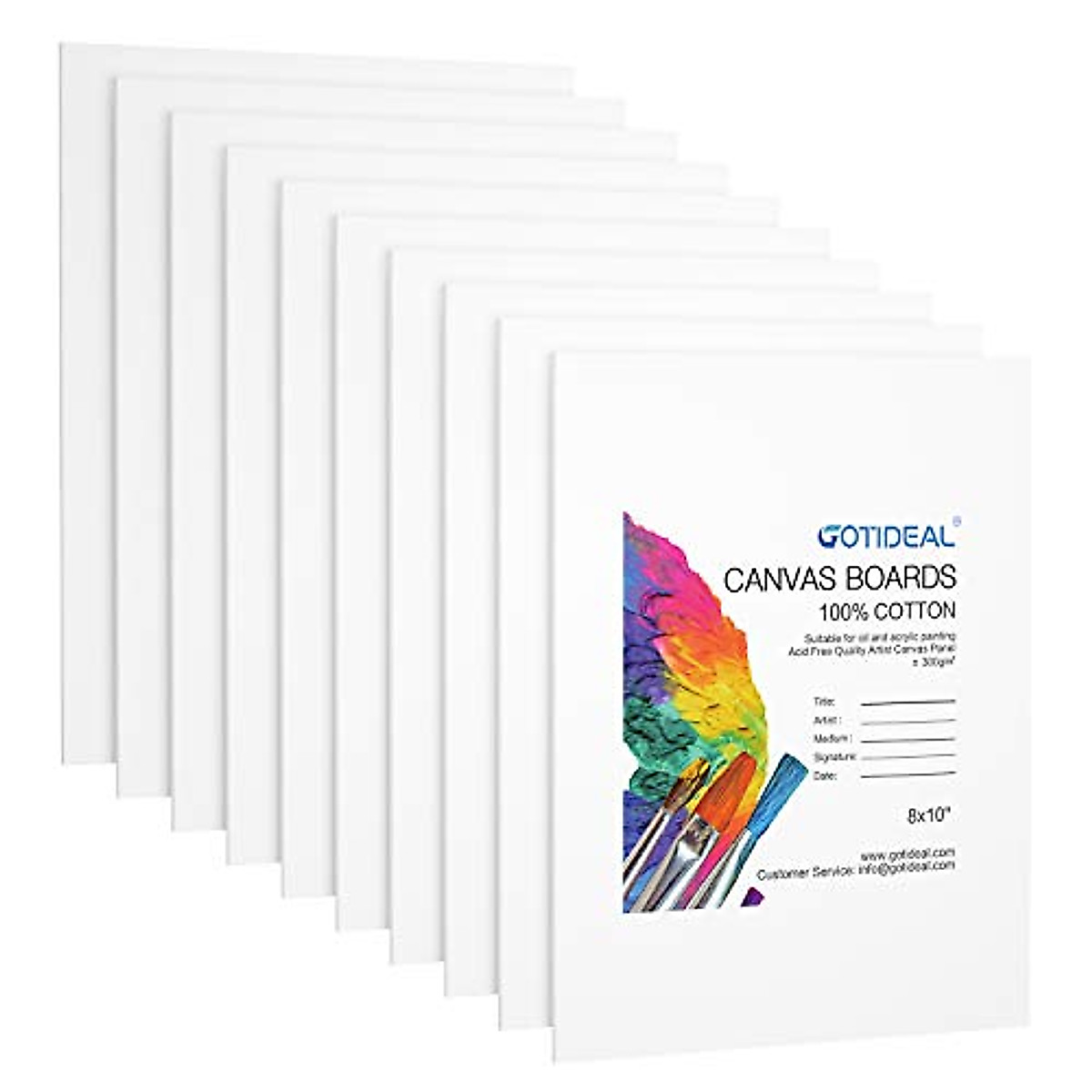 GOTIDEAL Canvas Boards, 8x10" inch Set of 10,Gesso Primed White Blank Canvases for Painting - 100% Cotton Art Supplies Canvas Panel for Acrylic Paint, Pouring, Oil Paint, Watercolor, Gouache