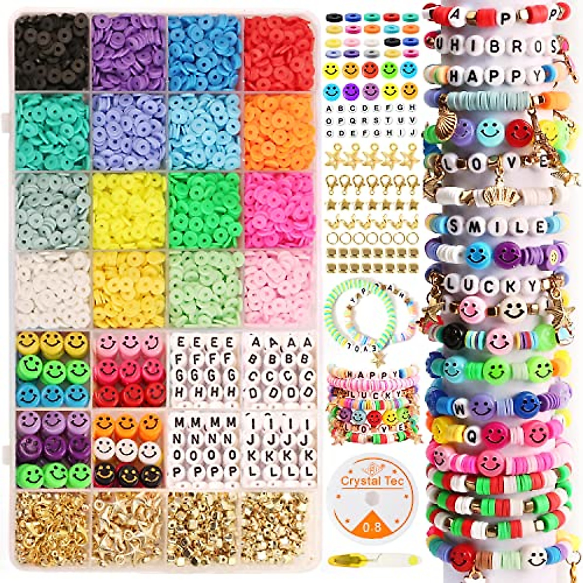 UHIBROS 5800 Pcs Clay Beads for Bracelet Making Kit, Jewelry Making Kit for Girls 16 Color Polymer Heishi Beads Bracelets Making Kit Gifts for Girls with Smiley Face Letter Beads