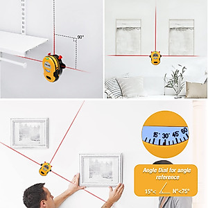 PREXISO Multi Surface Laser Level LED Light Vial, 30Ft Horizontal & Vertical Line Laser with Wall Mount Base, 2 Pins, 10 Sticker, 2 AA Batteries for Hanging Frames & Picture, Construction Wall Writing