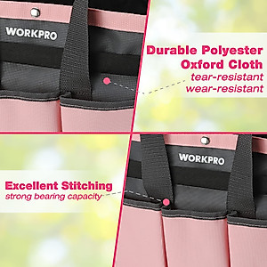 WORKPRO Garden Bag, Garden Tool Tote Storage Bag with 8 Pockets, Home Organizer for Outdoor Gardening Caddy, Garden Tool Kit Holder (Tools NOT Included), Great Garden Gifts- Pink Ribbon