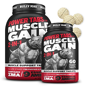 Bully Max 2-in-1 Muscle Builder Chewable Tablets for Puppies & Adult Dogs - Ultimate Canine Dog Supplement for Muscle Gain - 60 Tabs (2 Bottles)